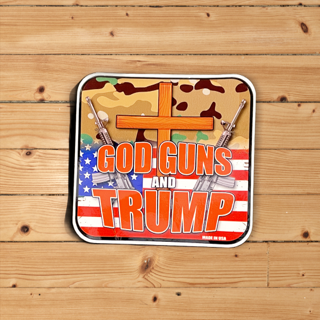God Guns and Trump 4.0 x 4.0 inch square one sided bumper sticker – LGBNJ